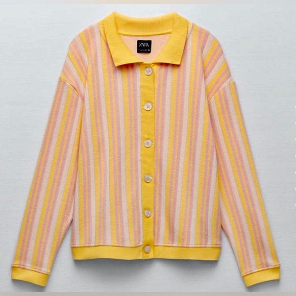 Zara | Sweaters | Zara Pinkyellow Button Down Cardigan In Size Small ...
